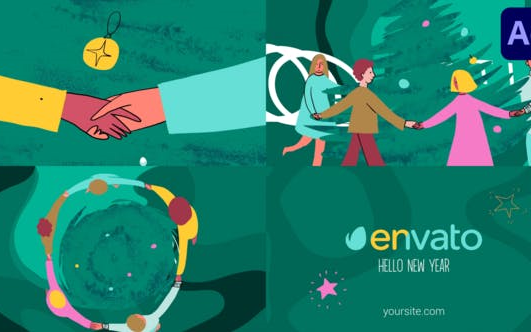 AE模板-儿童手拉手手牵手围绕圆球圣诞节MG动画特效的动态LOGO...