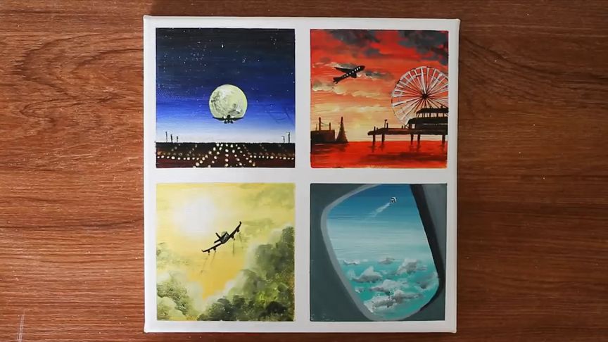 创意绘画作品,4种飞机风景的简单画法!