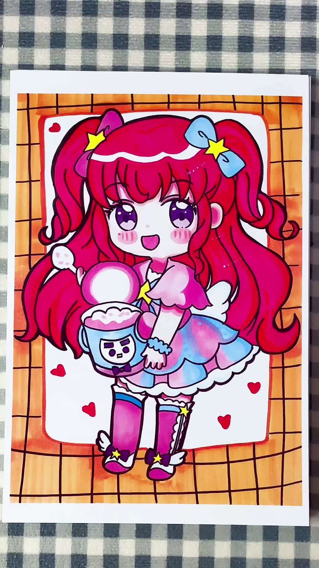 好看又易画的Q版动漫人物,背面有手绘线稿,二三年级小朋友可以试一...