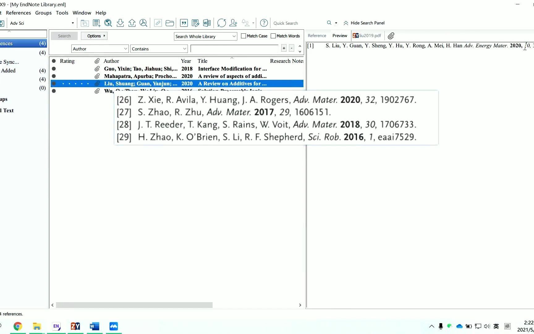 使用endnote编辑Advanced Science的参考文献格式