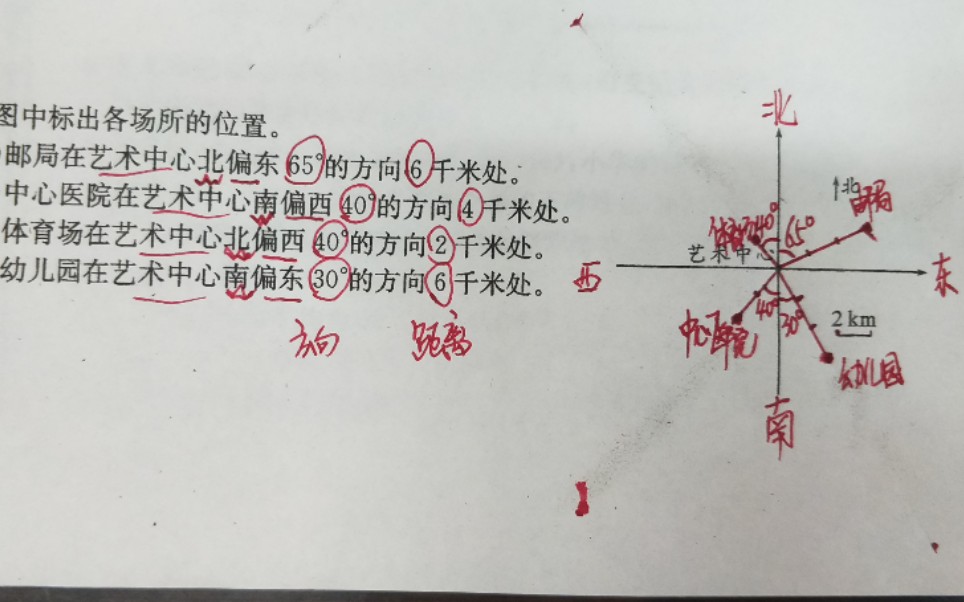 青岛版小学数学五下期中复习之画图:用方向和距离确定位置