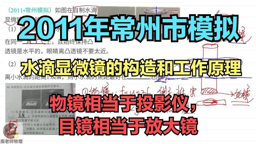 2011年常州模拟：水滴显微镜了解物镜目镜成像原理