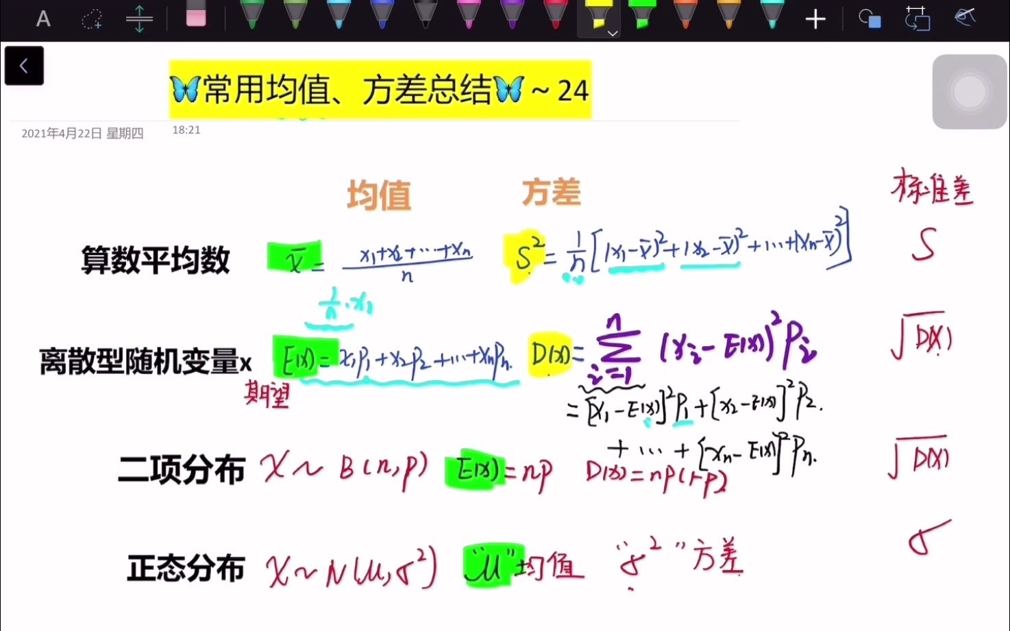 高中数学知识技巧总结24均值方差公式大总结