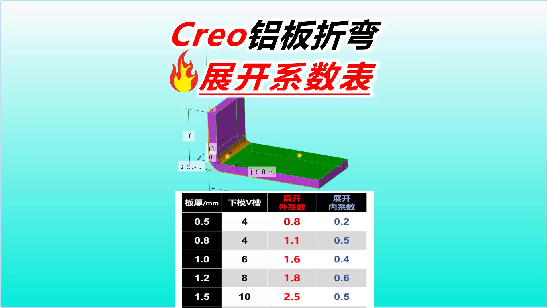 Creo铝板折弯系数表 #Creo钣金展开 #Creo钣金拆图教程 #刘智聪钣金...