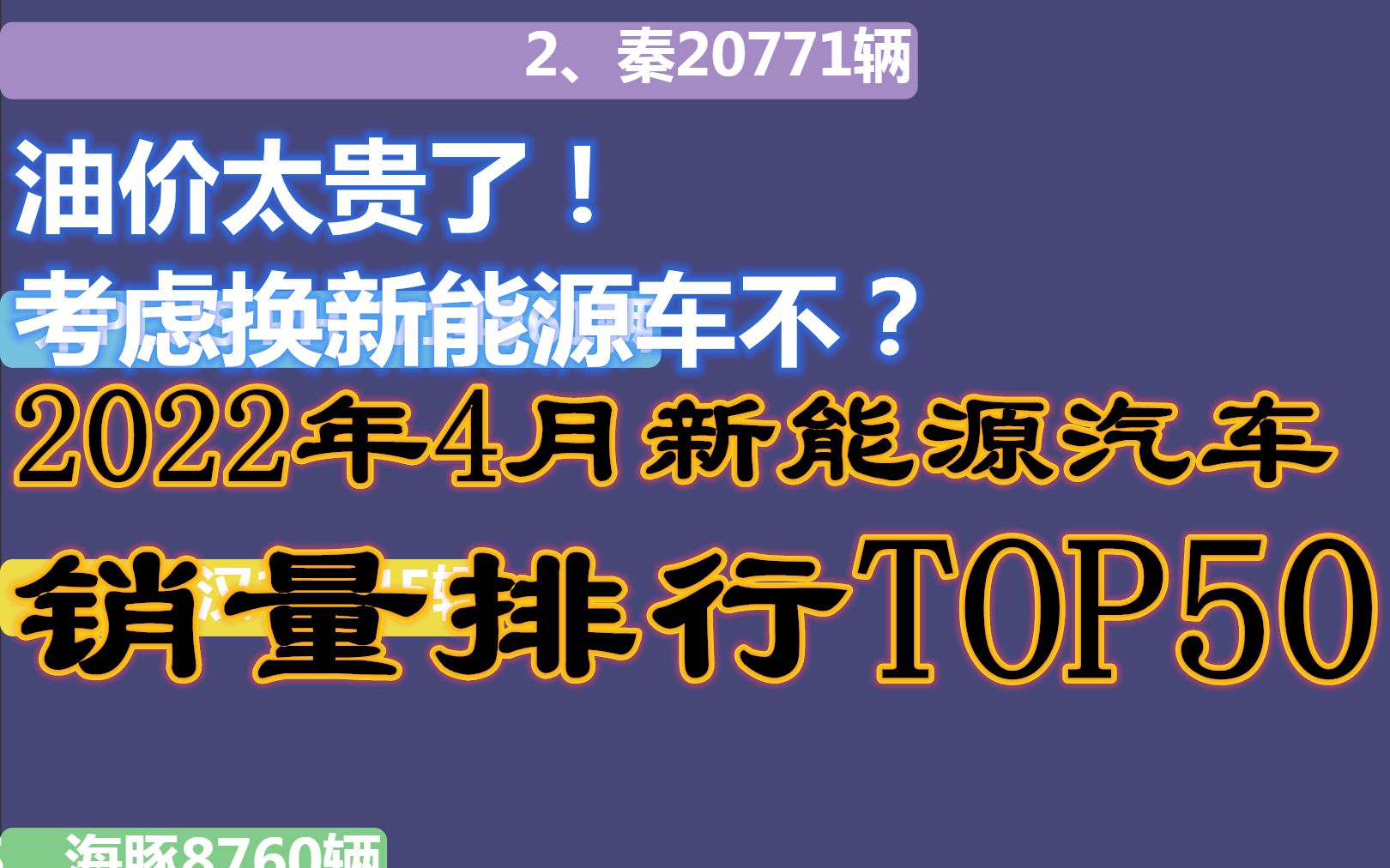 油价太贵了!考虑换新能源车不?2022年4月新能源汽车销量排行TOP50-...