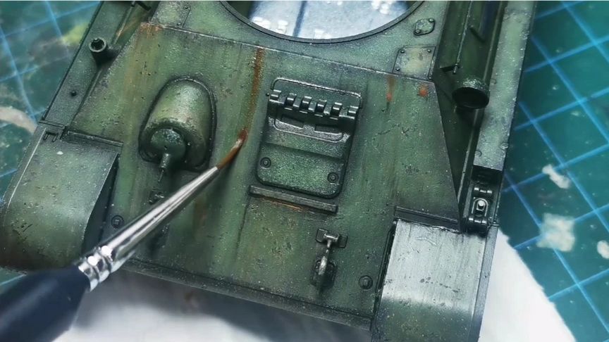 T34坦克模型制作继续,流痕,锈迹和流锈的尝试