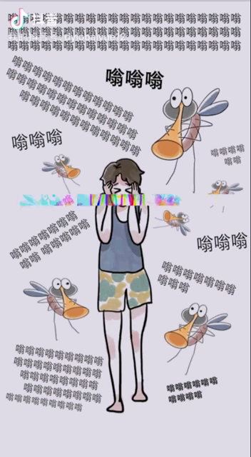 一个年轻人被蚊子包围,满耳朵的嗡嗡声,他