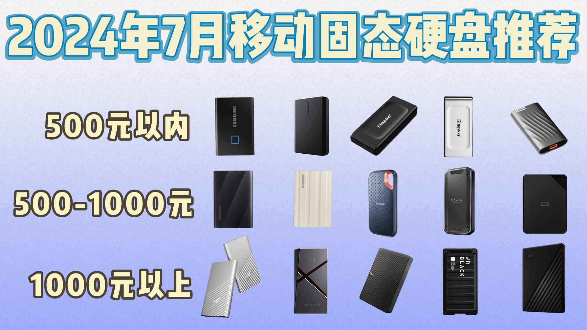 2024年7月移动固态硬盘推荐!闪迪/三星/西部数据/东芝/希捷等14款哪...