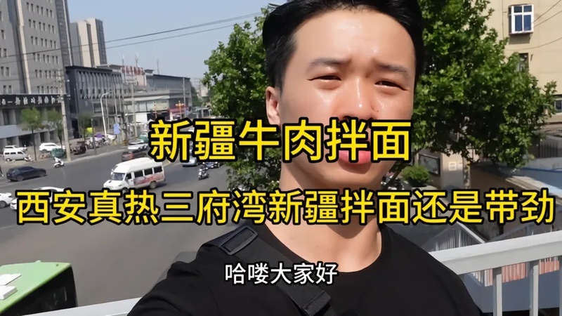 西安太热了吃新疆拌面《20块》免费加面带劲的很