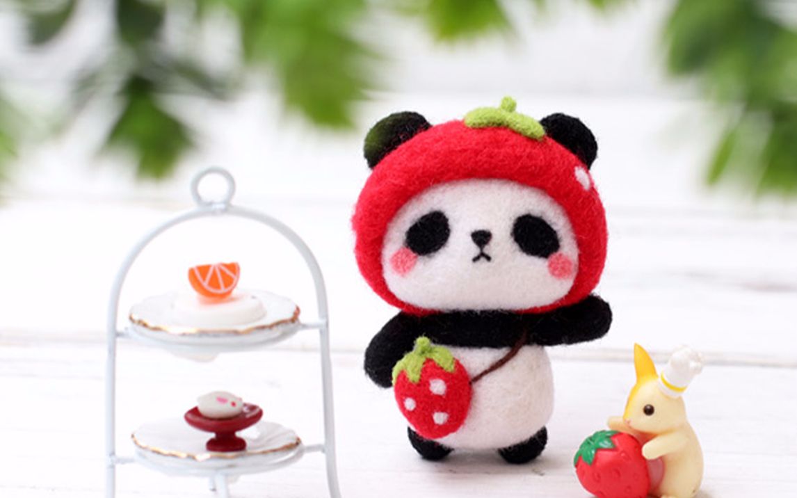 【梧桐家羊毛毡】Panda小草莓 羊毛毡戳戳乐手工DIY制作教学视频