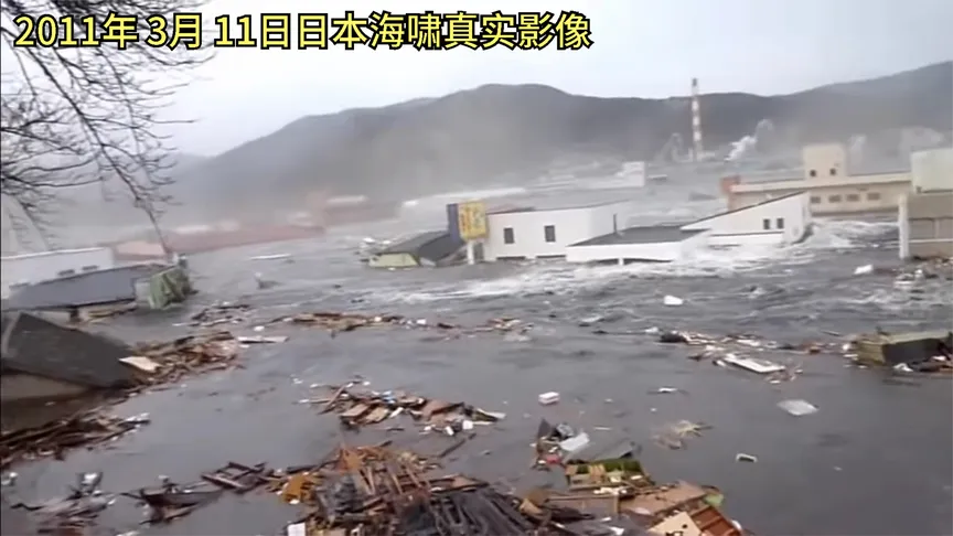 2011年日本大地震引发海啸真实影像,整片房屋被冲走
