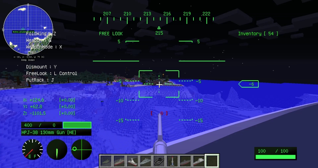 【minecraft】mcheli扩展包中的052d驱逐舰,火力与航行展示_哔哩哔哩...