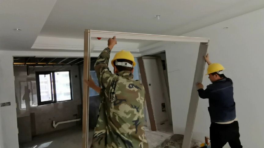 欧式大推拉门框组装安装。