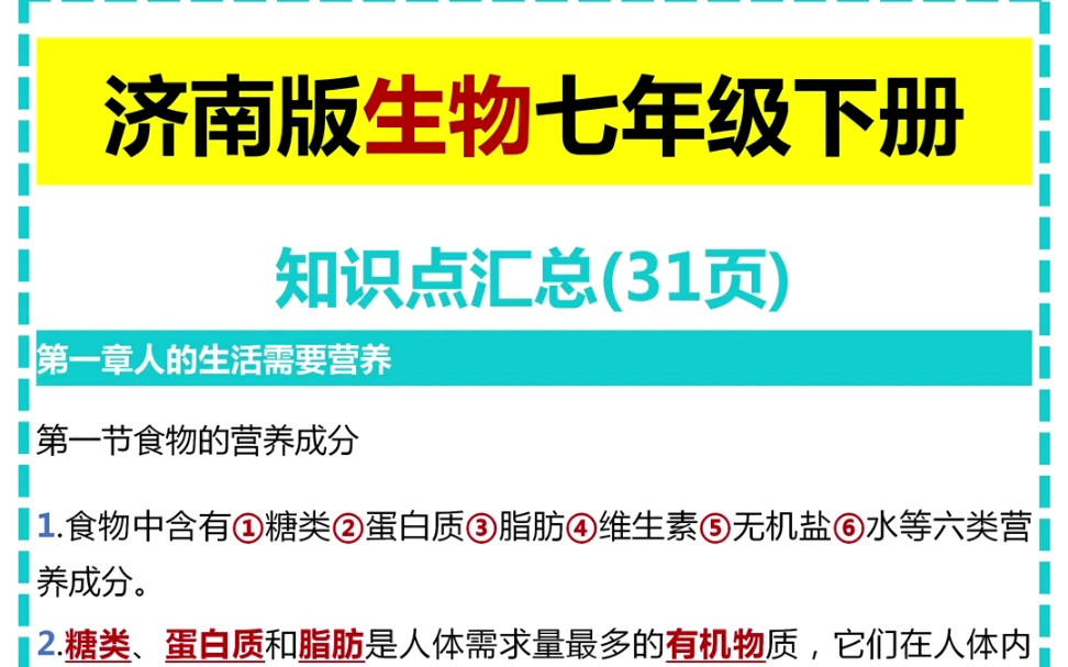 济南版生物七年级下册知识点汇总