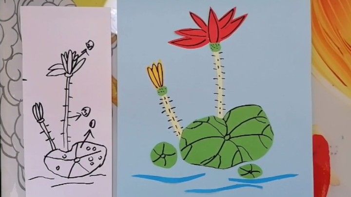 荷花的简单剪纸画