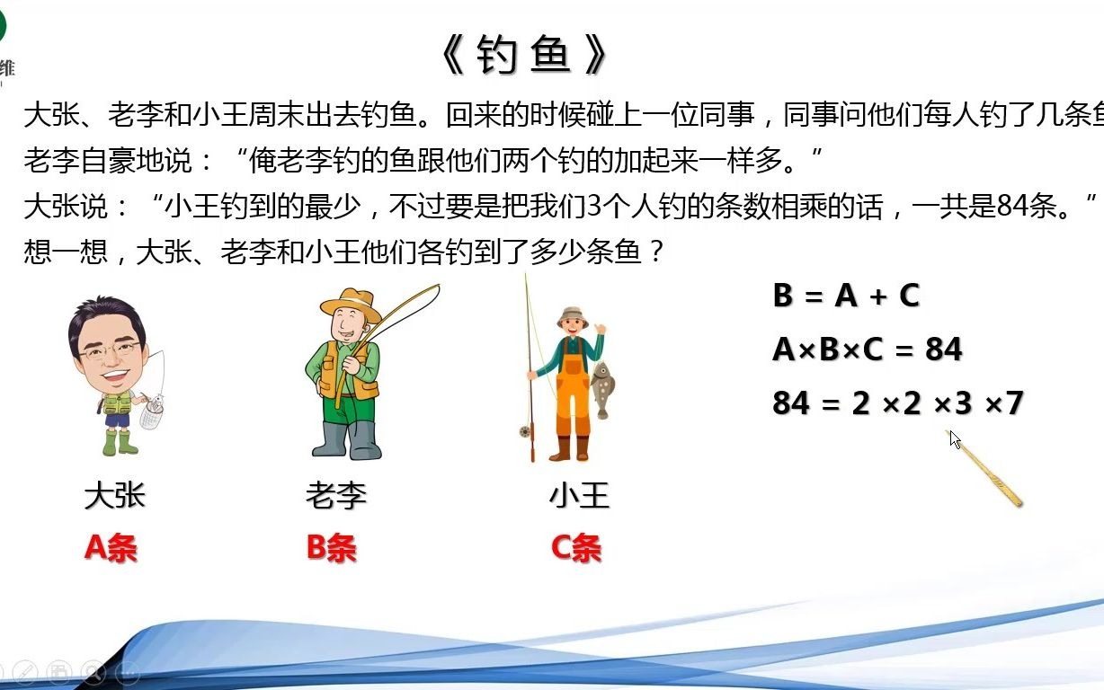 计算加推理思维训练《钓鱼》,数学高手如何解决数学问题