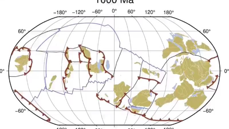 40 秒动画展示 10 亿年的地球板块运动变化。