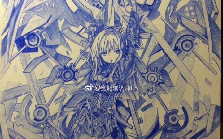 【圆珠笔手绘砍手】时钟机关之星-琉紫,作画时间10天,40+小时