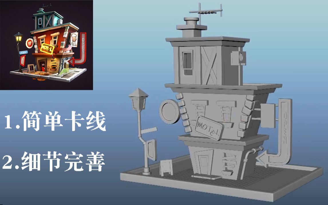 【Maya】超详细的简单小房子模型结构细节完善、卡线全流程讲解!(三)