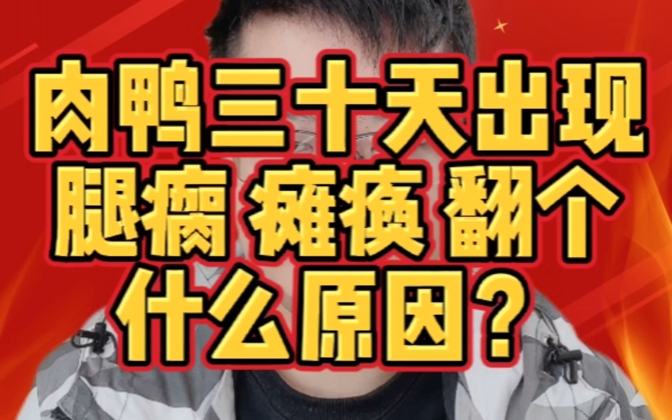 肉鸭三十天出现腿瘸瘫痪翻个,什么原因? 肉鸭三十天腿瘸瘫痪翻个的...