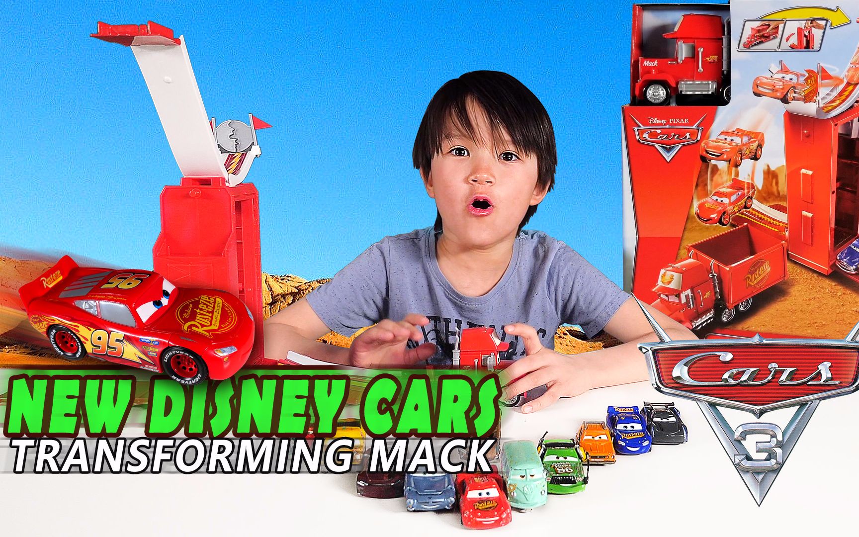 新迪士尼汽车总动员3玩具: 变形麦克!闪电麦昆和朋友们比赛跳入麦克...