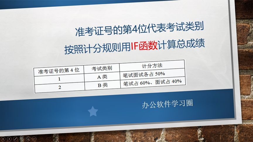 准考证号第4位代表考试类别,按照计分规则用if函数计算总成绩