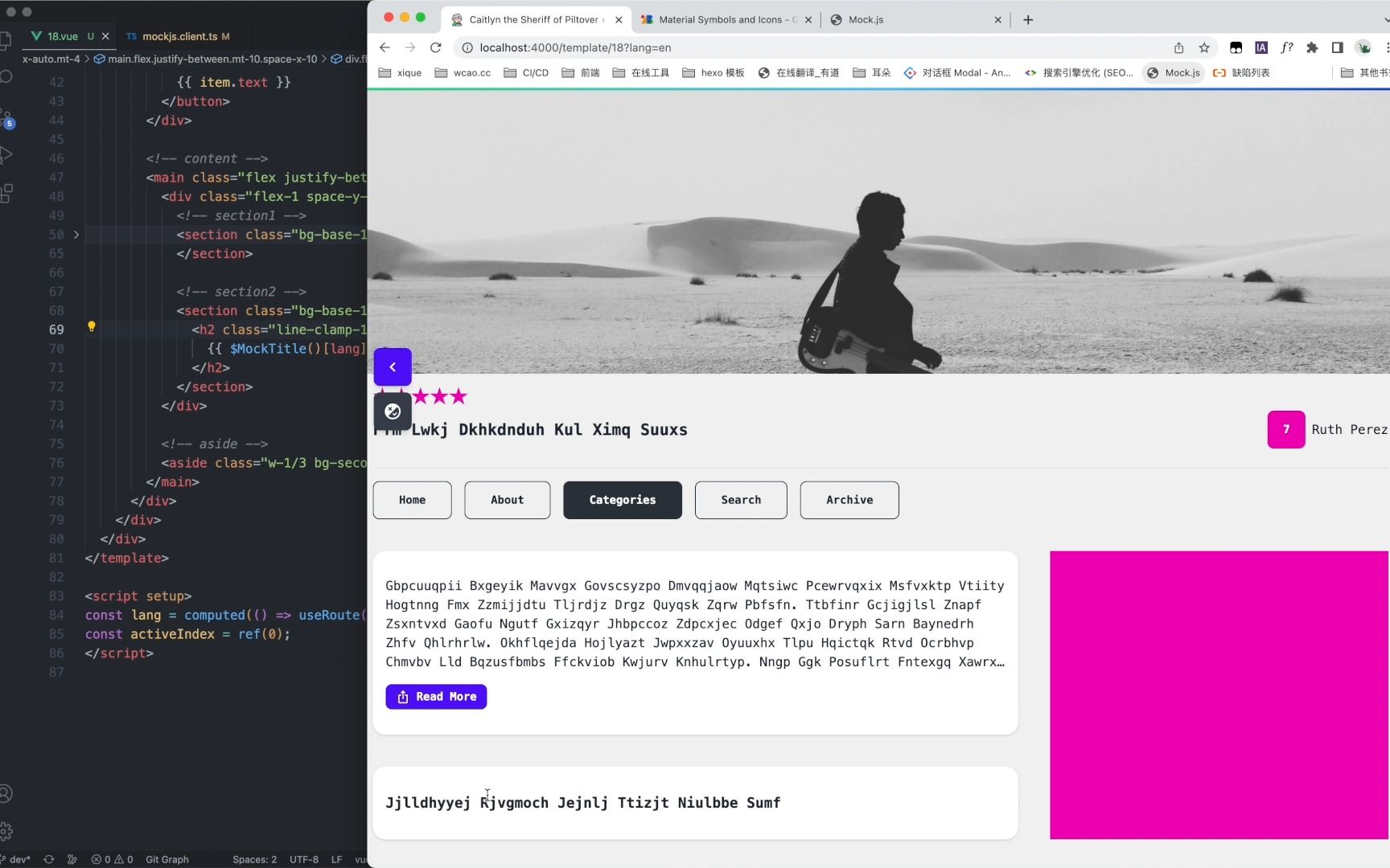 响应式网页模板,基于tailwindcss,daisyui,mockjs. 2倍速度效果还不错