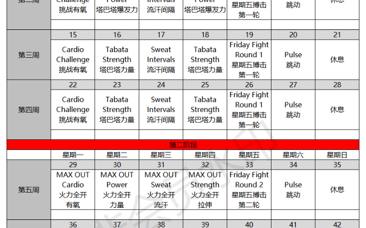 MAX30(普通版)8周课表