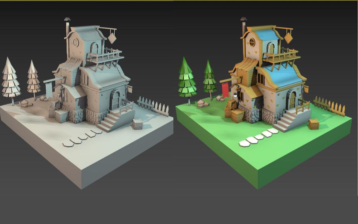 【3Dmax建模】房屋小场景模型制作,超级简单的小白模型案例教程