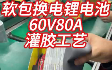 软包电芯,60V80A,尺寸345*220*180。灌胶工艺