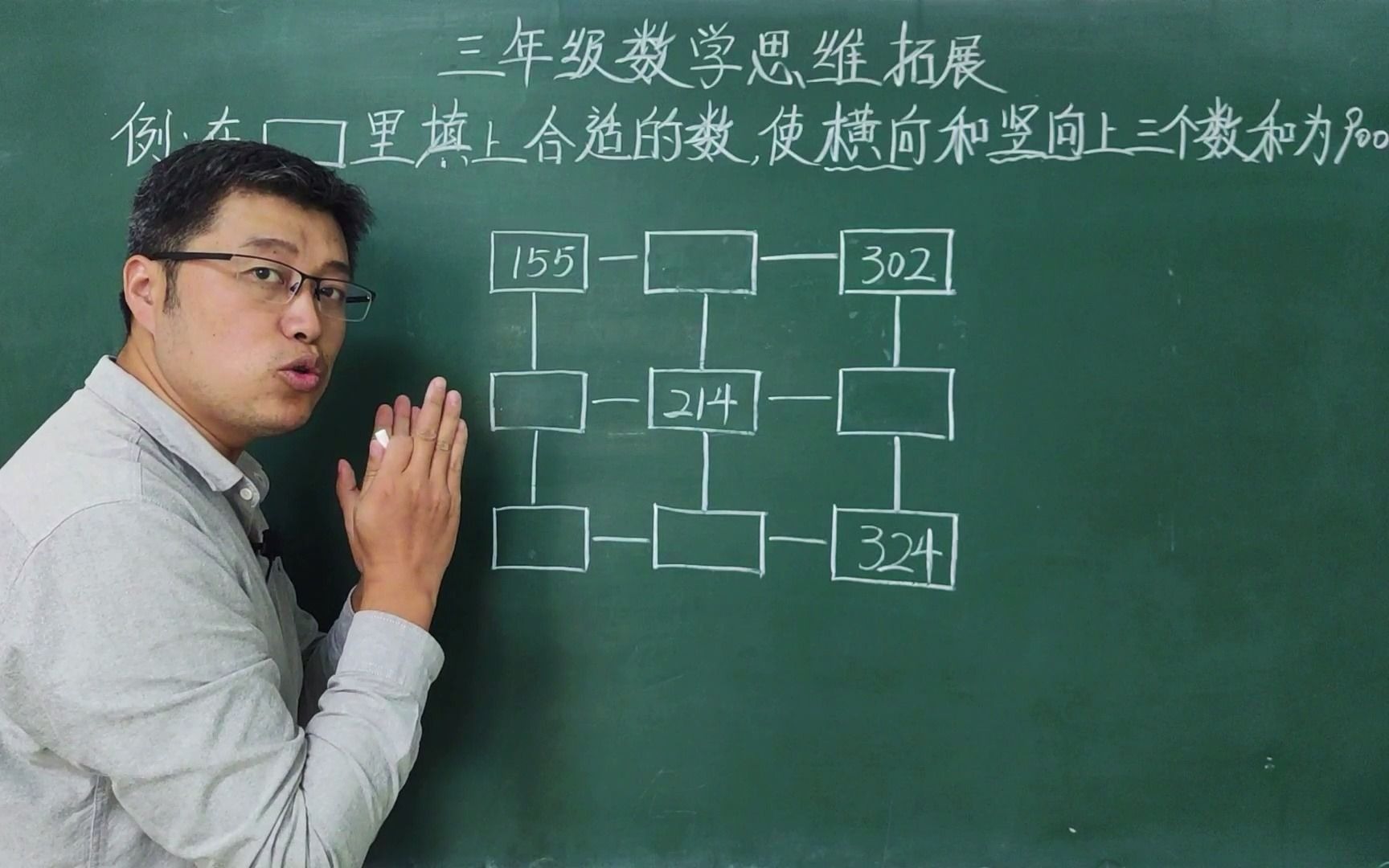 数学思维拓展:在方框里填上合适的数,使横向和竖向上的三个数相加都...