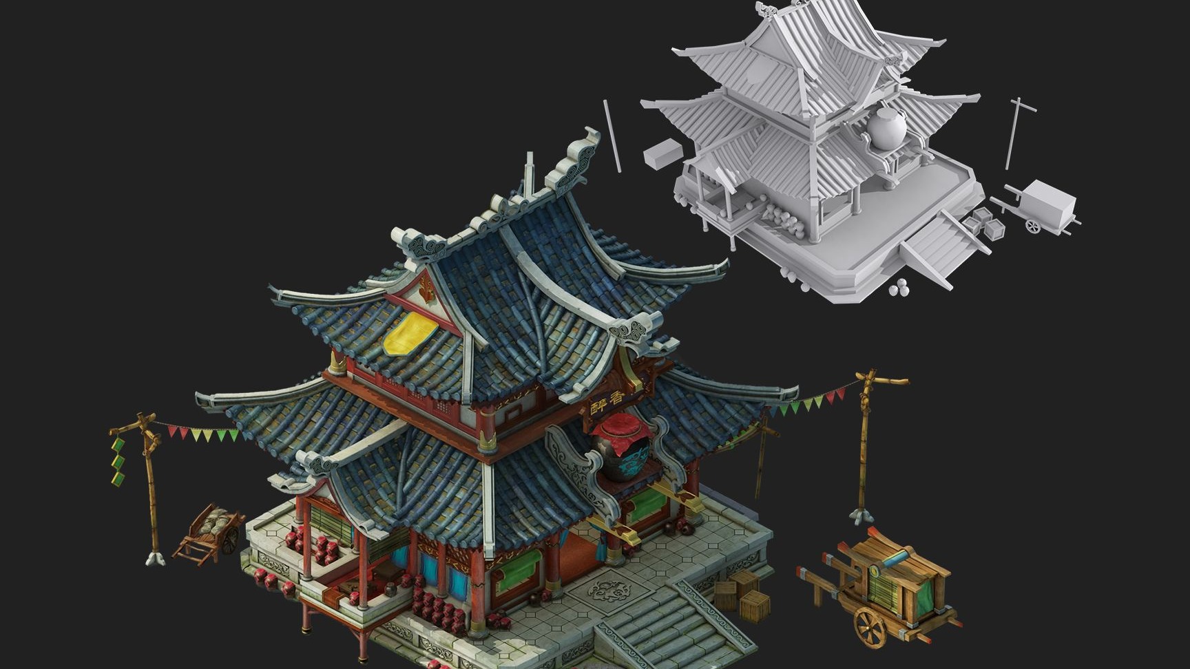 ...大型中式楼阁场景建模很难?从零开始教你制作古风建筑场景,学过才...