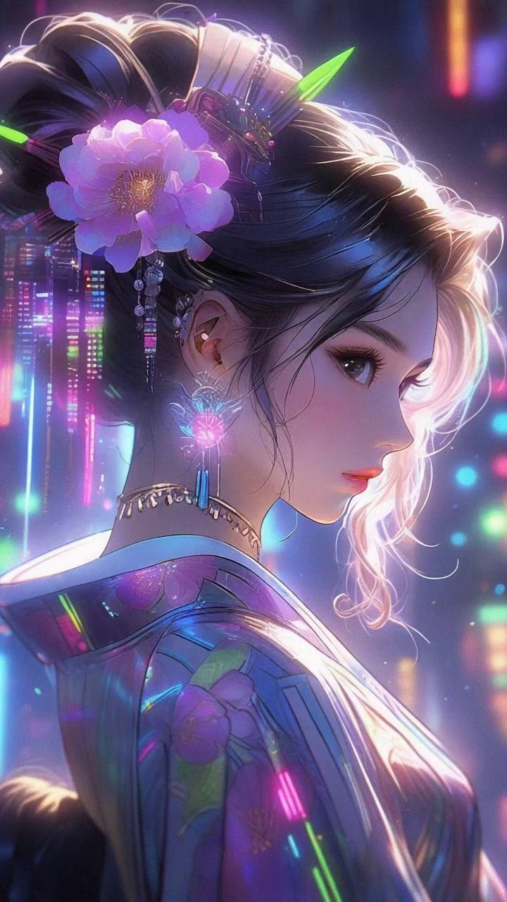 ...结构与流动全息数据背景,青橙对比色调蒸汽波美学,广角构图展现传统...