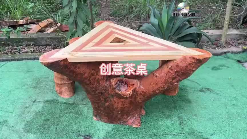 小伙把歪扭木头打造成实木茶桌,成品惊艳众人! 