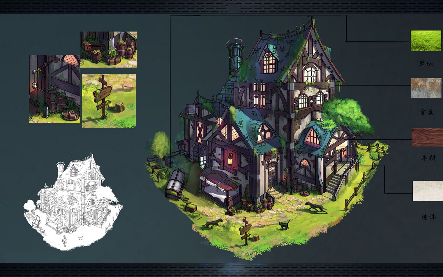 3Dmax手绘场景建模——森林古堡模型制作+展uv+贴图全流程