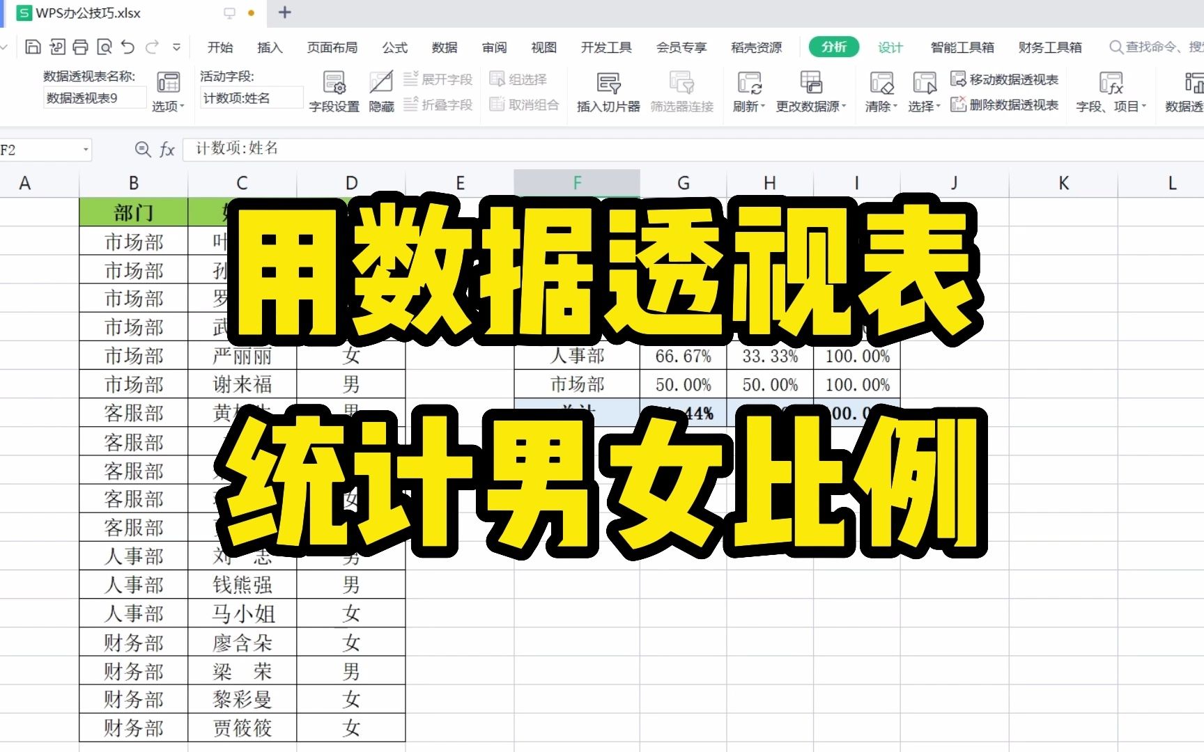 老板让你用统计各部门的男女比例,用数据透视表五秒就能完成!