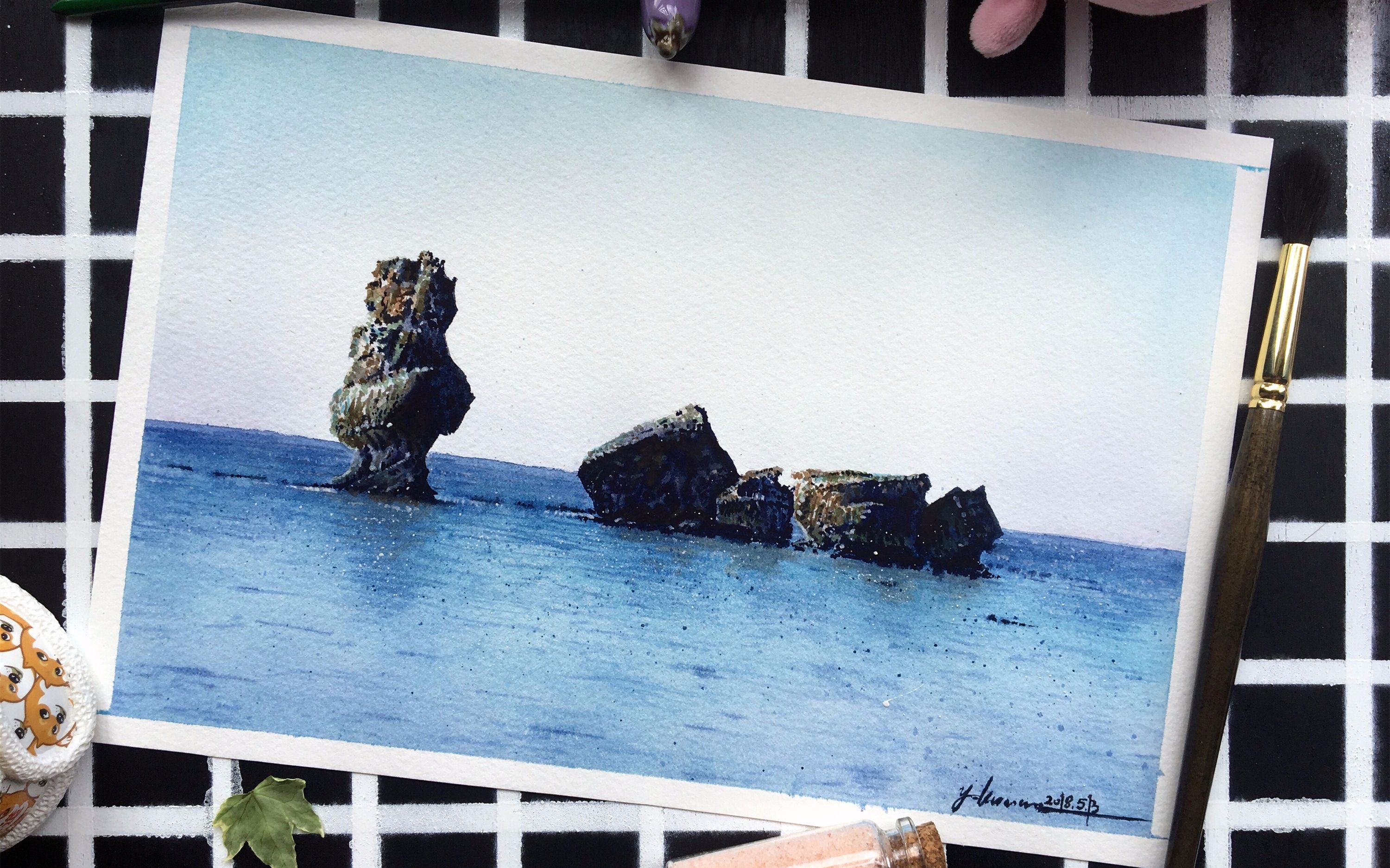 【水彩教程】水彩手绘简单风景画系列—平静的海