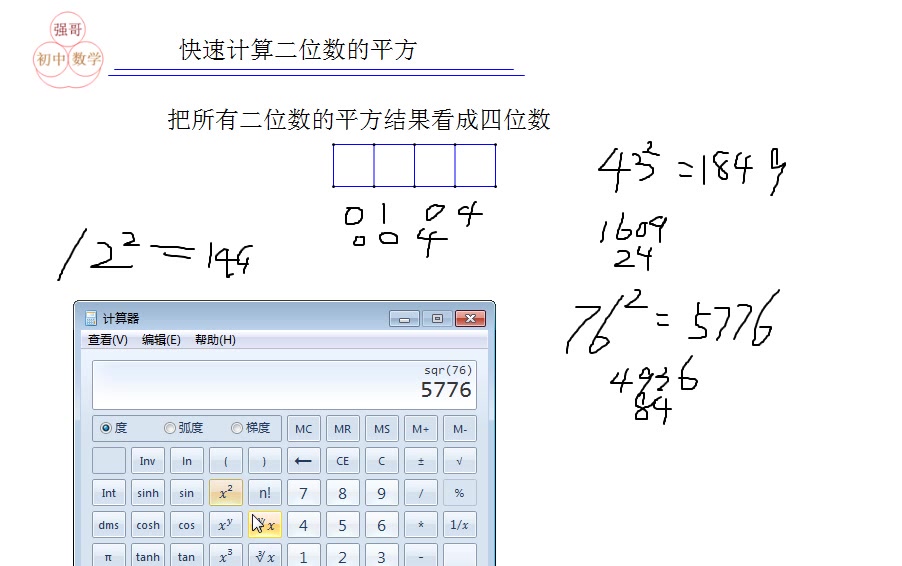 很牛B!快速计算2位数的平方的方法
