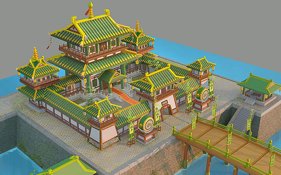 【3DMAX】简单大型古风建筑场景搭建、3D场景结构思路分析