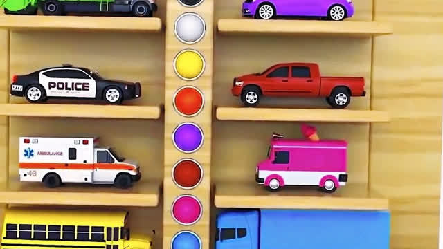 皮卡车、救护车、挖掘机、垃圾清运车、英文益智动画