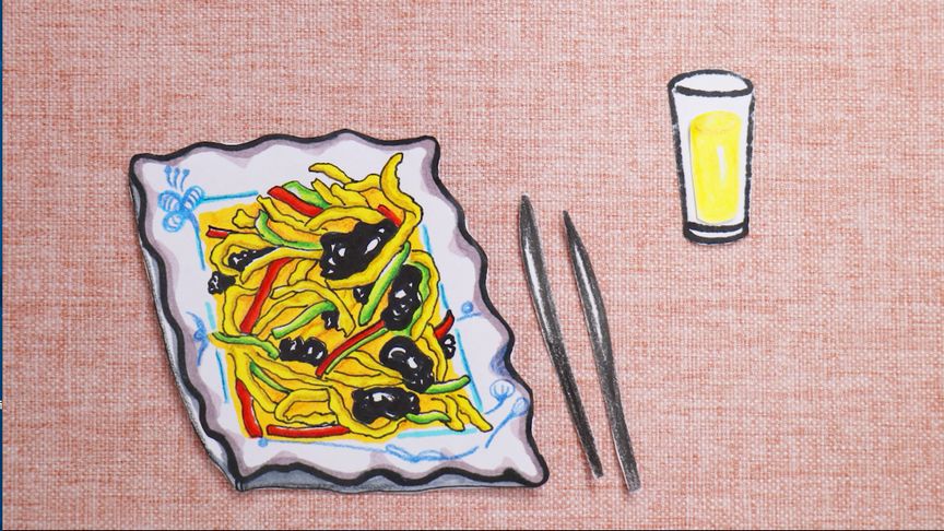 手绘定格动画:一份手绘鱼香肉丝,爷爷辈儿的人相亲都点一道菜