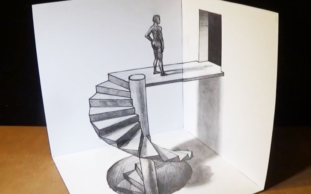 不就是画了个旋转楼梯再加个人吗?我承认你牛逼大佬