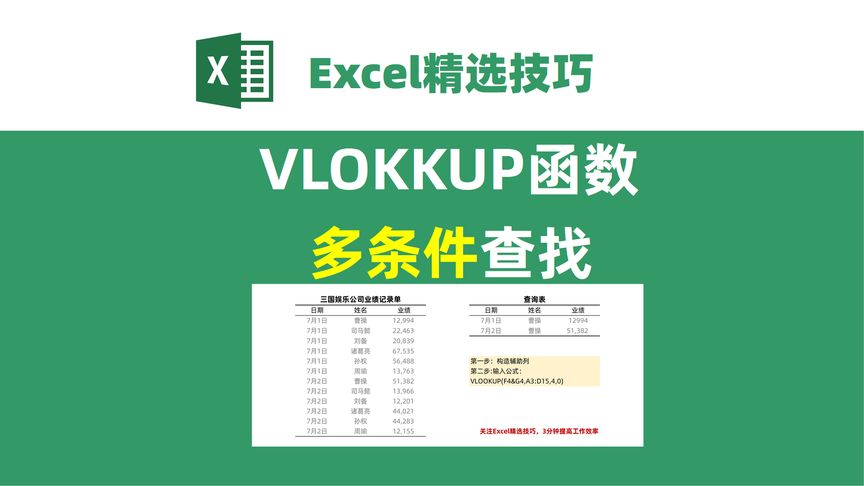 Excel函数,vlookup多条件查找,2分钟学会,适用范围超广!