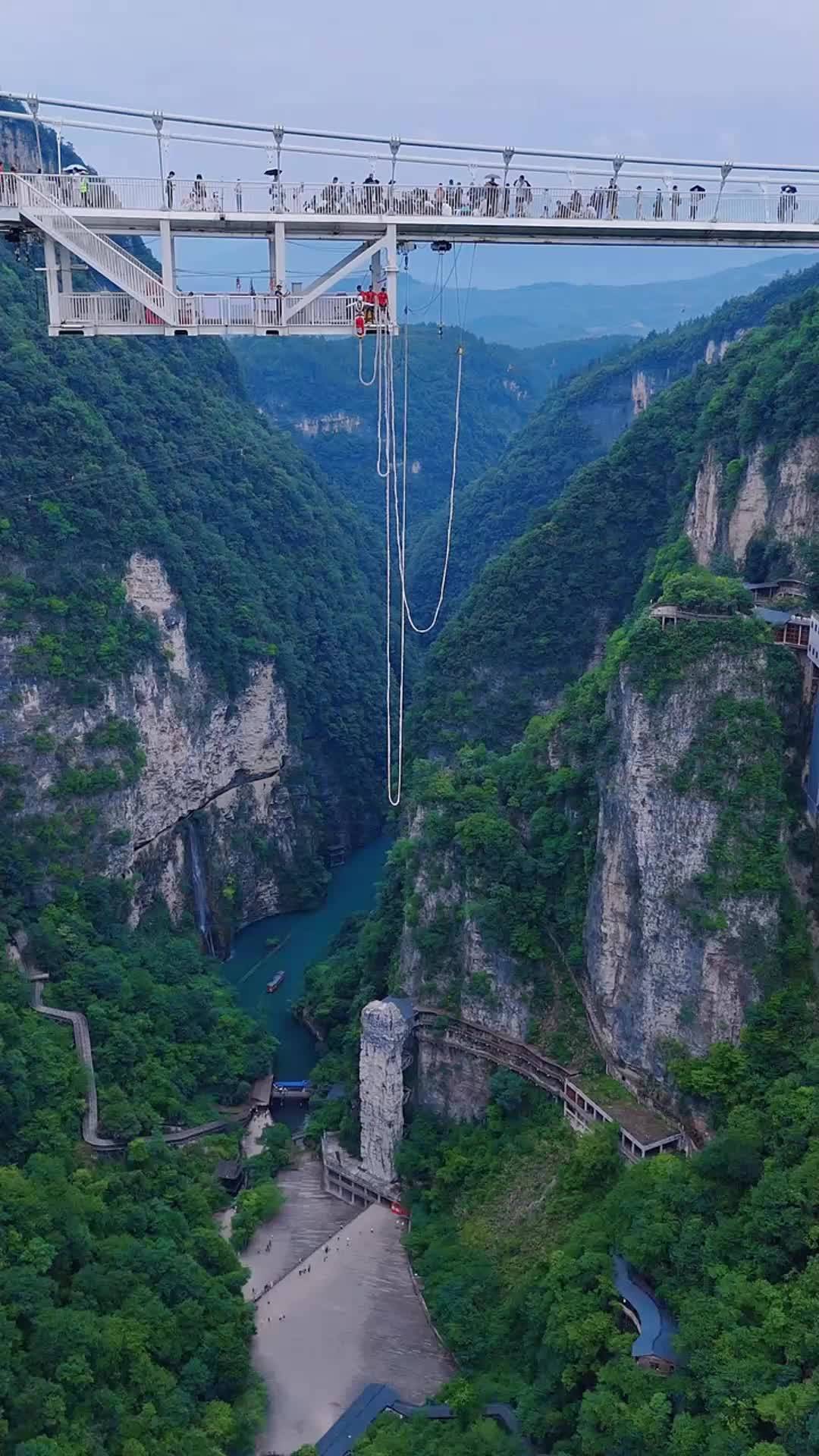 男子高空蹦极像是撞到了地面,真为他捏把汗