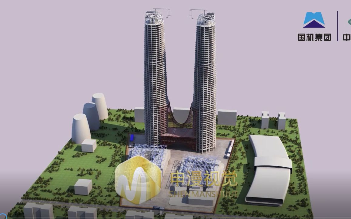 3D施工动画来演示杭州奥体双塔施工地标建筑施工动画