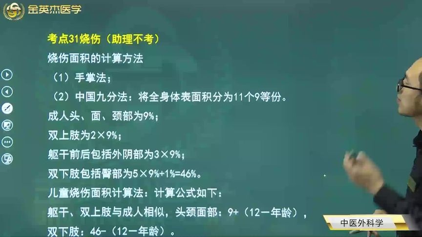 中医外科学31烧伤:烧伤面积计算方式,烧伤深度分类,治疗原则