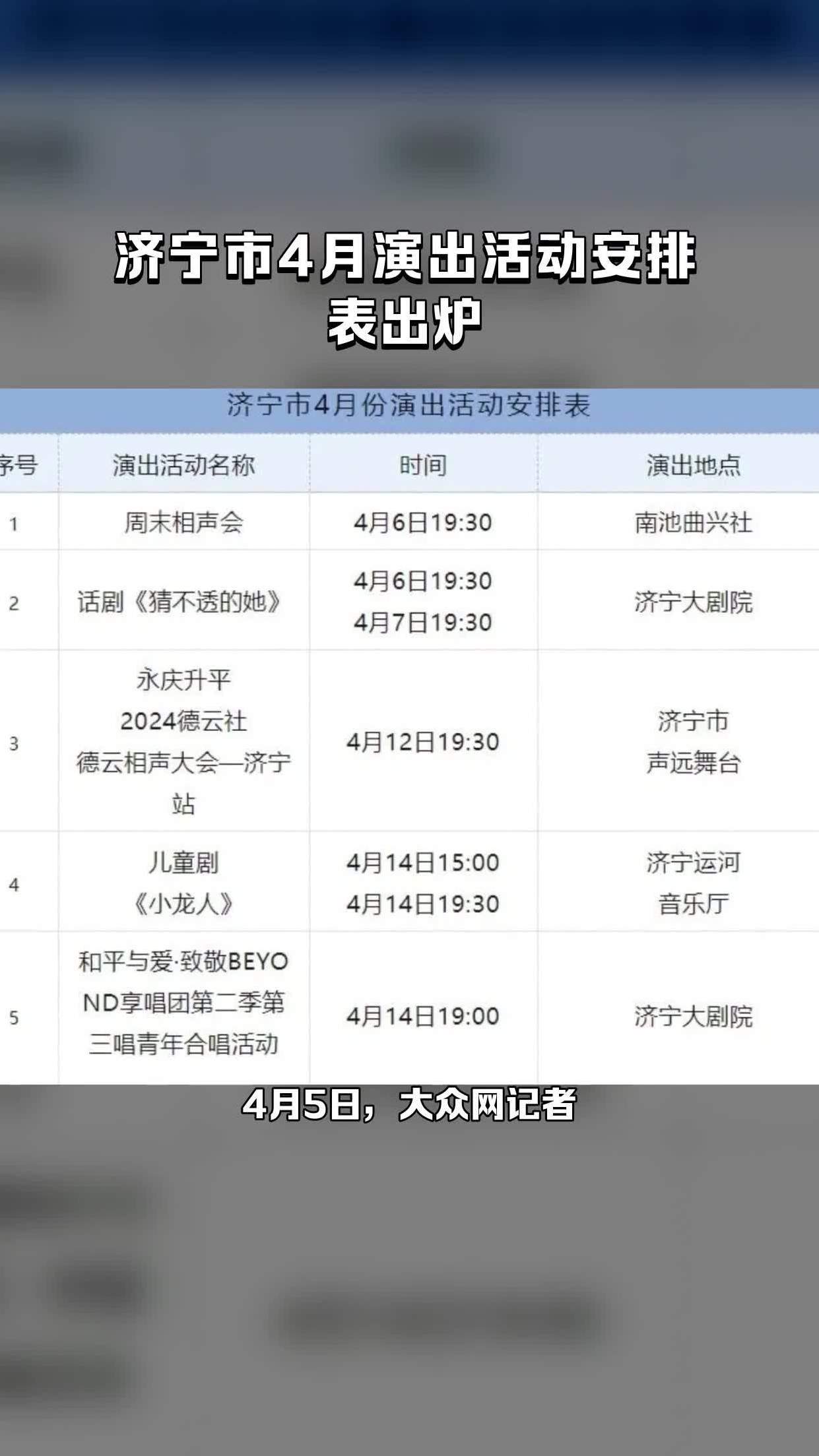 济宁市4月演出活动安排表出炉
