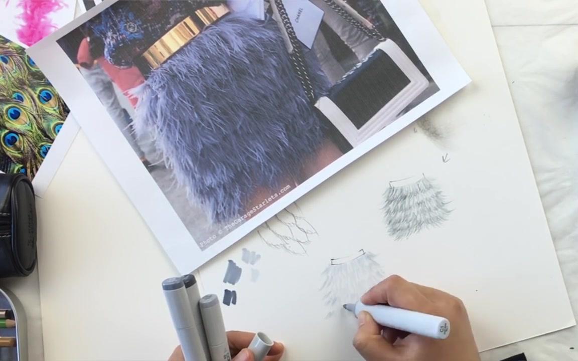 服装设计图:服装设计入门学习之皮草面料的画法,你学会了吗?