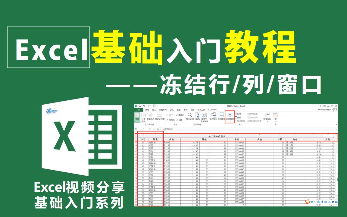 Excel基础入门教程—冻结窗口,实现数据的便捷浏览