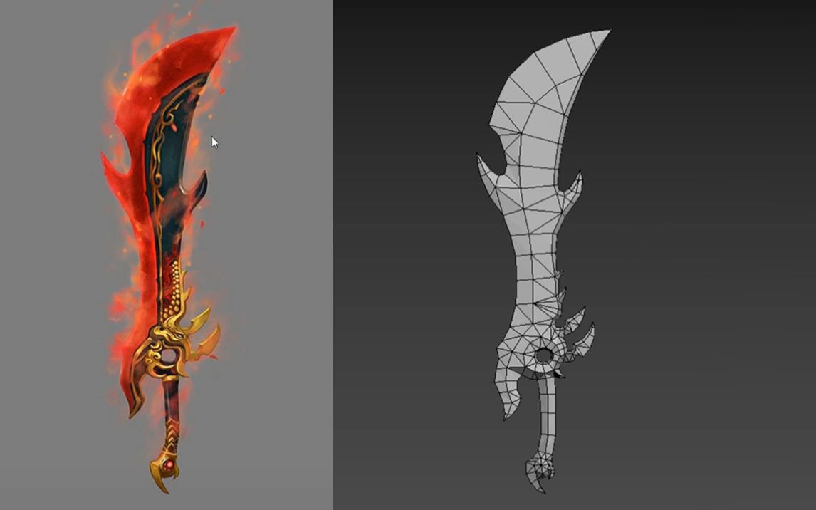 【3dmax零基础建模】B站最详细的样条线武器建模,3dmax游戏建模...